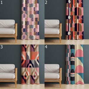 Abstract Retro Style Living Room Curtain, Mid Century Modern Curtain ...