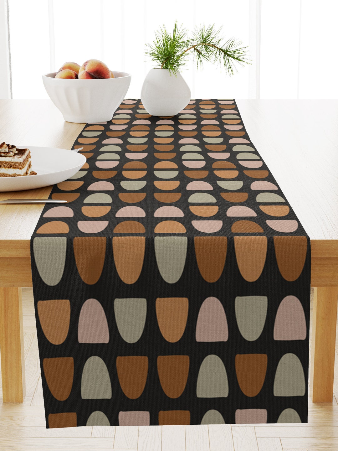 Retro Mid Century Modern Geometric Table Runner, Retro Party Table ...