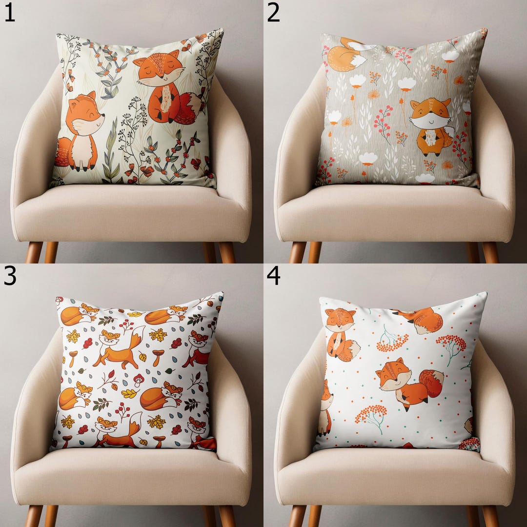 Fall Animals Cushion Cover, Cute Fox and Autumn Pillow Covers, Autumn ...