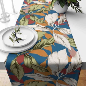 Tropical Green Leaves Table Runners, Exotic Flowers Table Runner ...