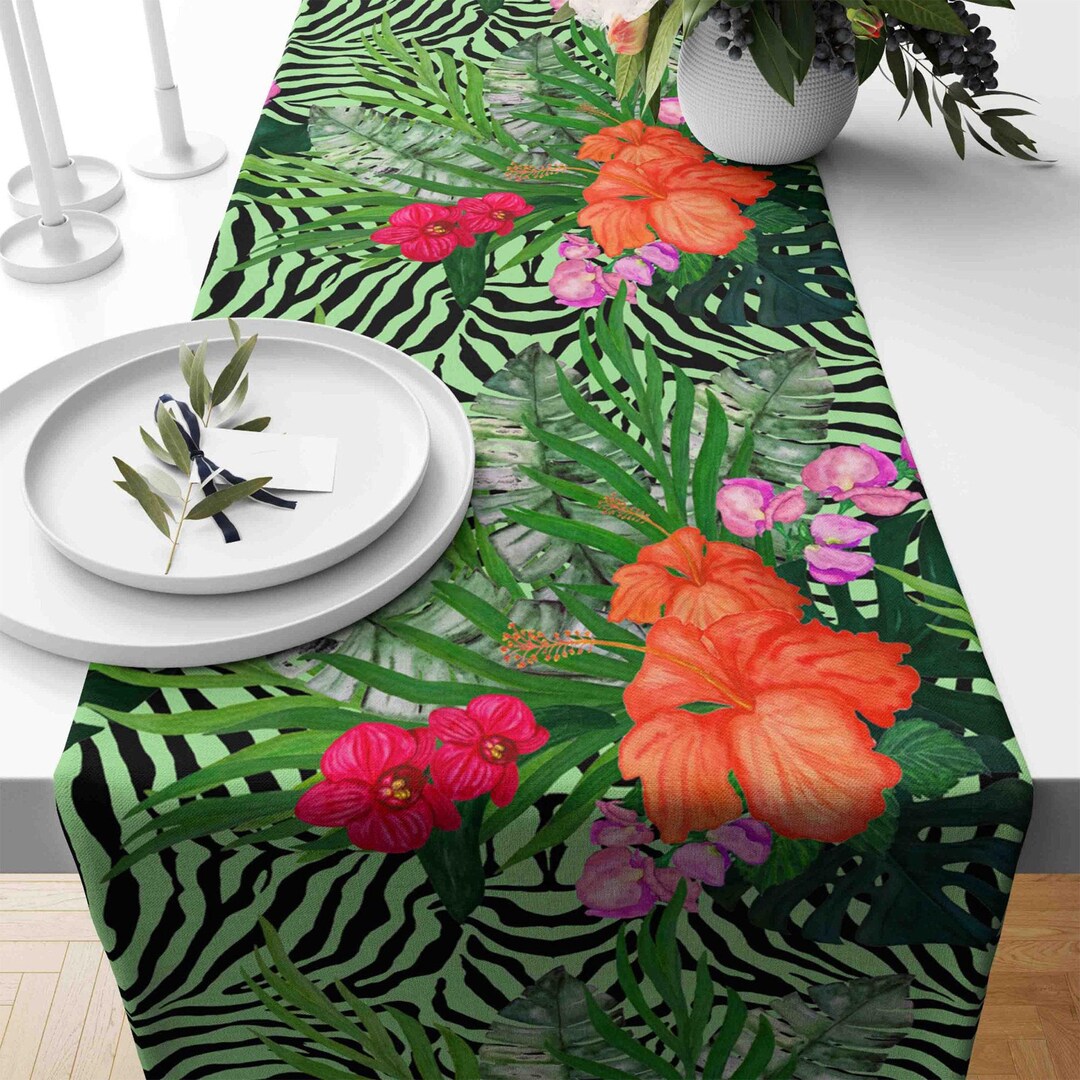 Tropical Leaf Table Runner, Exotic Leaves Table Runner, Palm Leaf Table Runner, Tropical ...