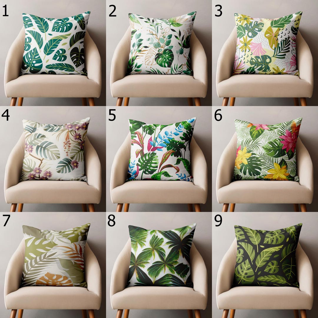 Tropical Pillow Covers, Exotic Flowers Cushion Cover, Green Botanical ...