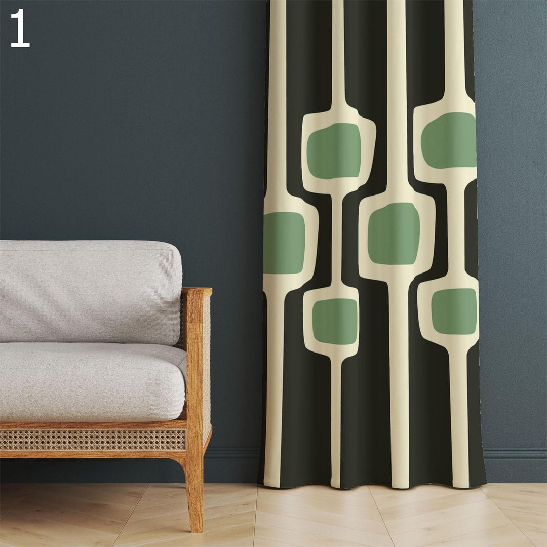 Retro 70s Curtains, Mcm Curtain Panels, Retro Modern Art Deco Style ...