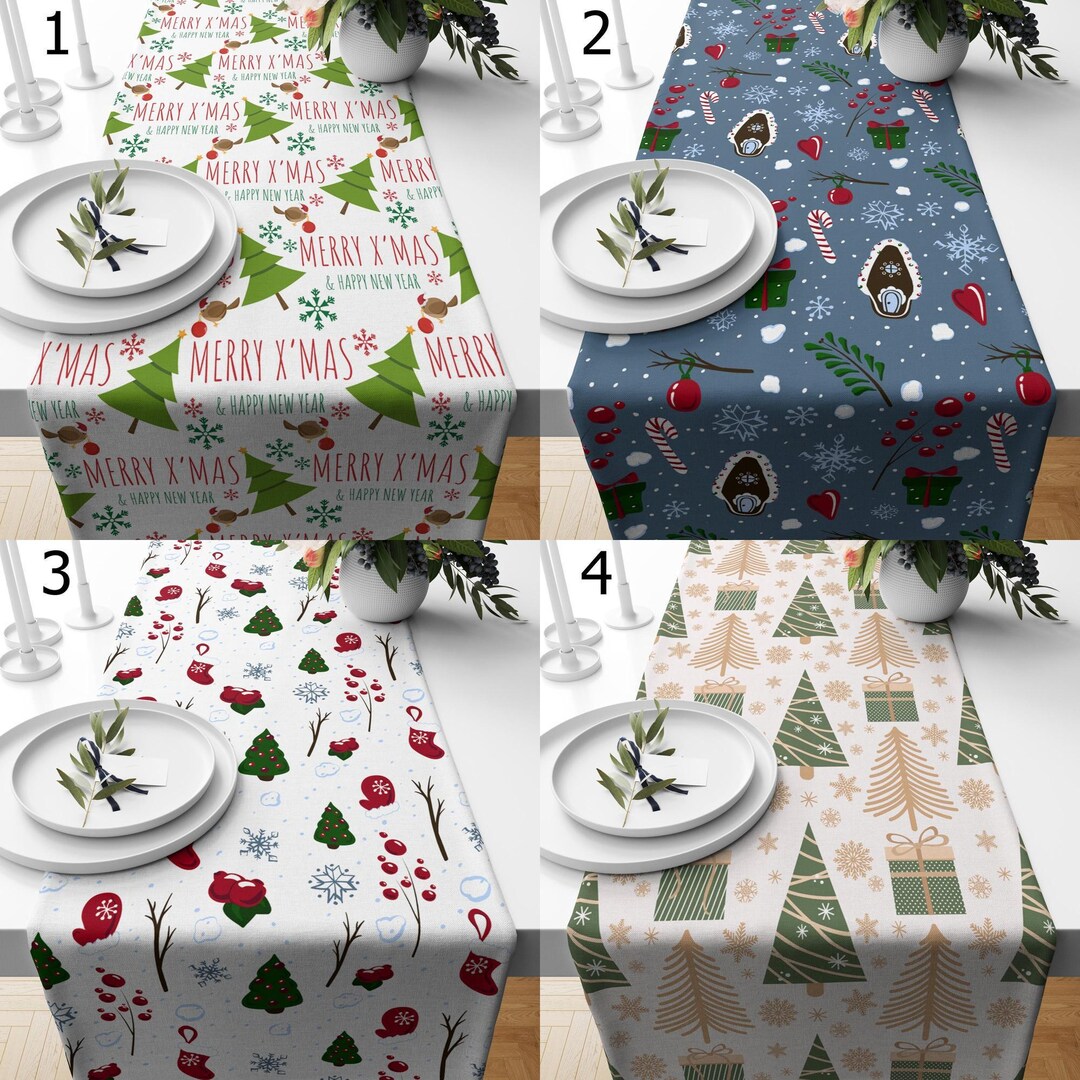 Merry Christmas Table Runner, Christmas Pine Table Runner, Xmas Winter ...