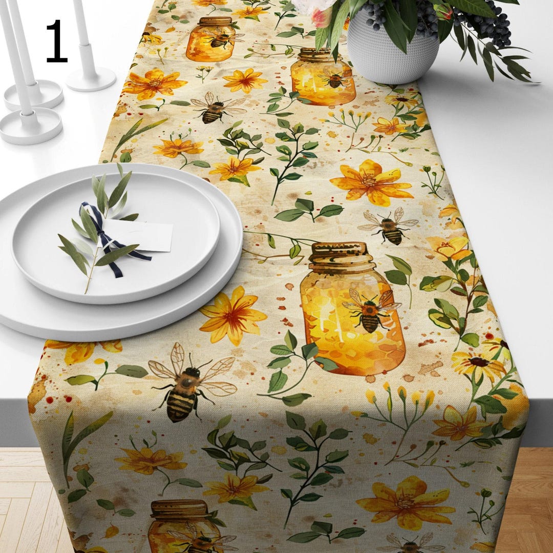 Bee Table Runner, Honey Bees Hives Table Runner, Country Farmhouse ...
