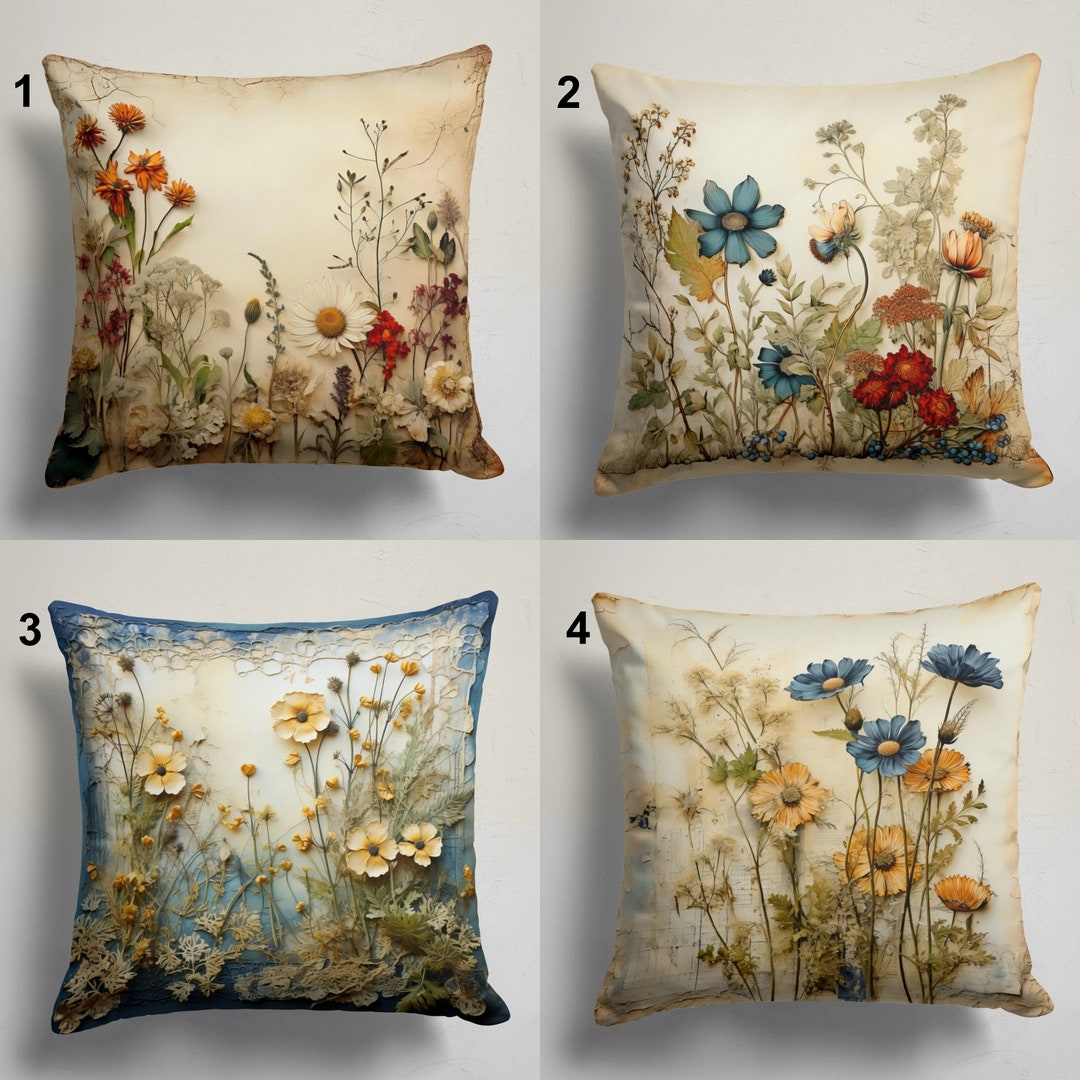 Wildflowers Pillow Cover, Flowers Throw Pillow Covers, Spring Floral ...