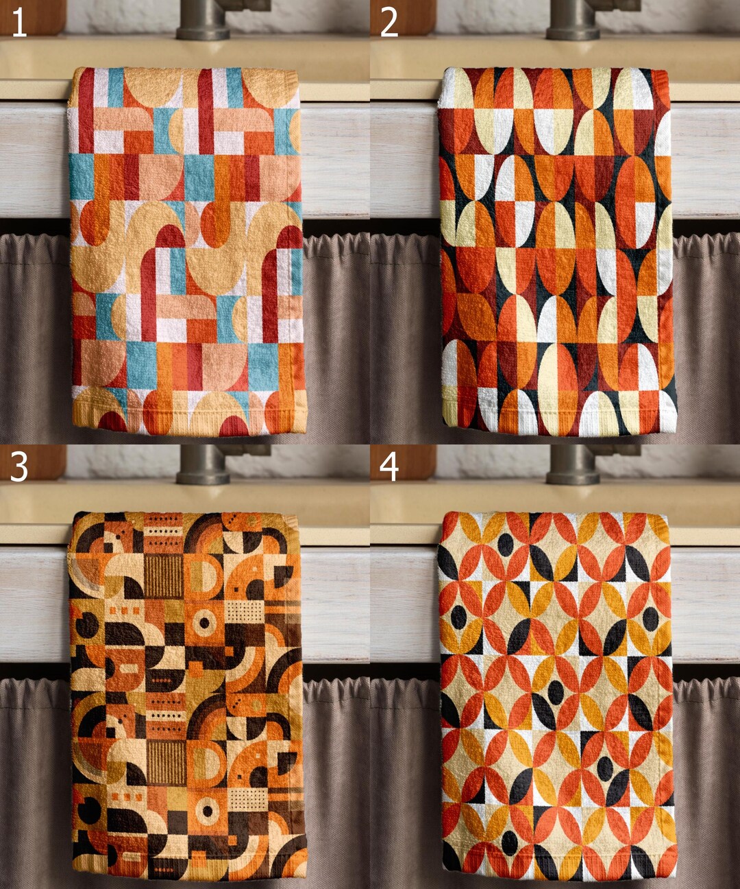 Mid Century Kitchen Towels, Retro Tea Towels, 70s Bauhaus Dish Towels ...