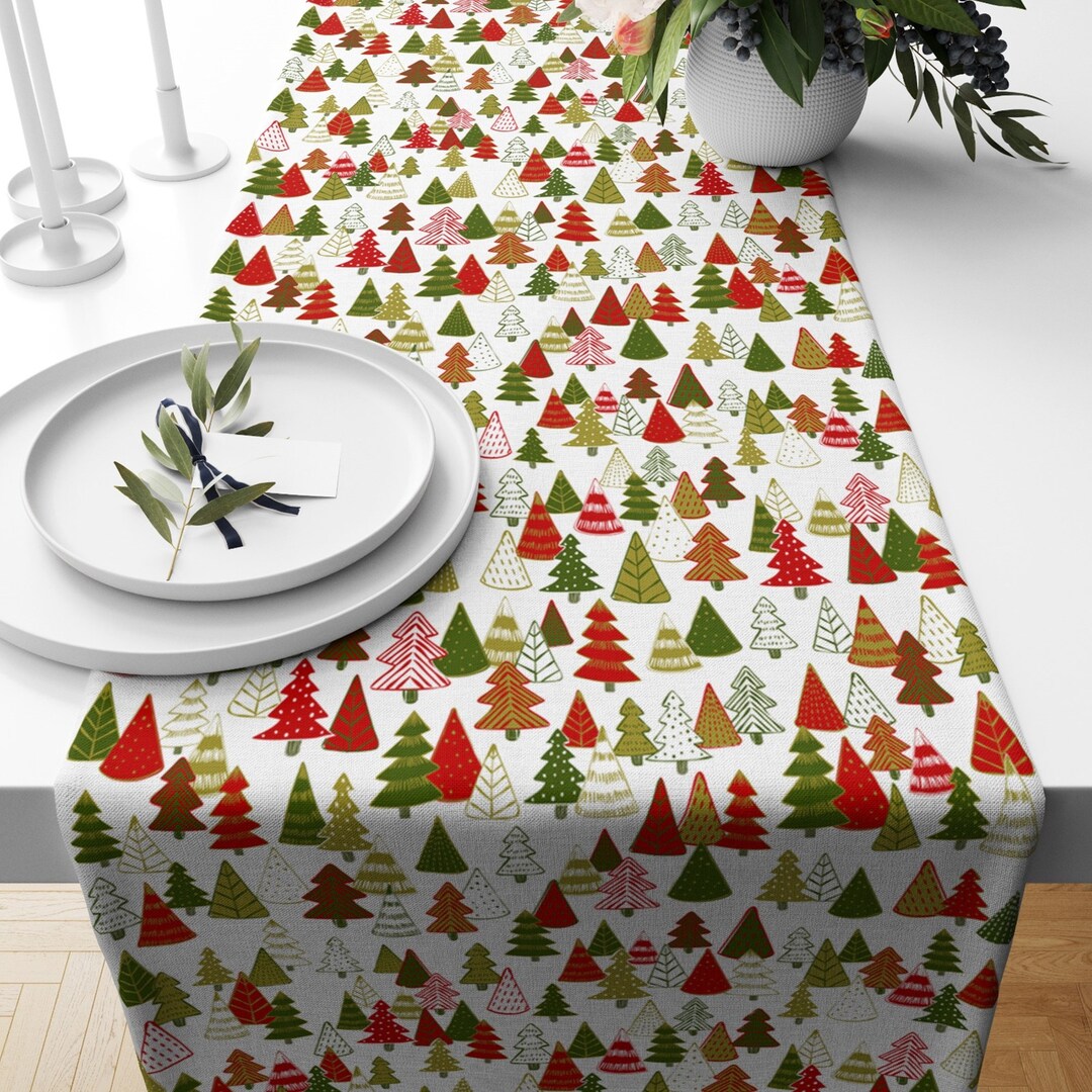 Winter Holiday Pine Tree Table Runner, Xmas Pine Tree Table Runner ...
