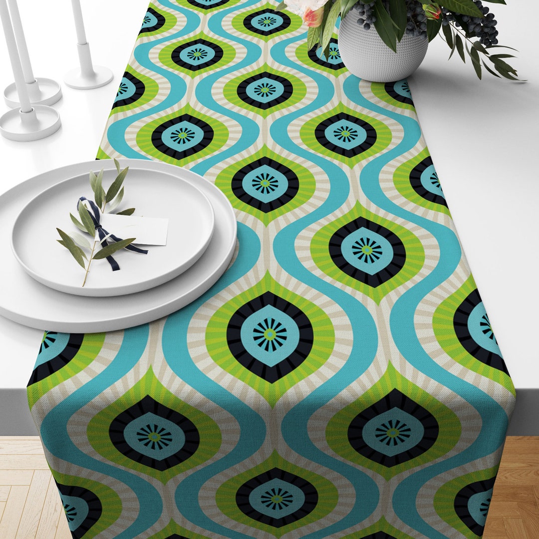 Retro Colorful Table Runner, Abstract Table Runner, Mid Century Table ...