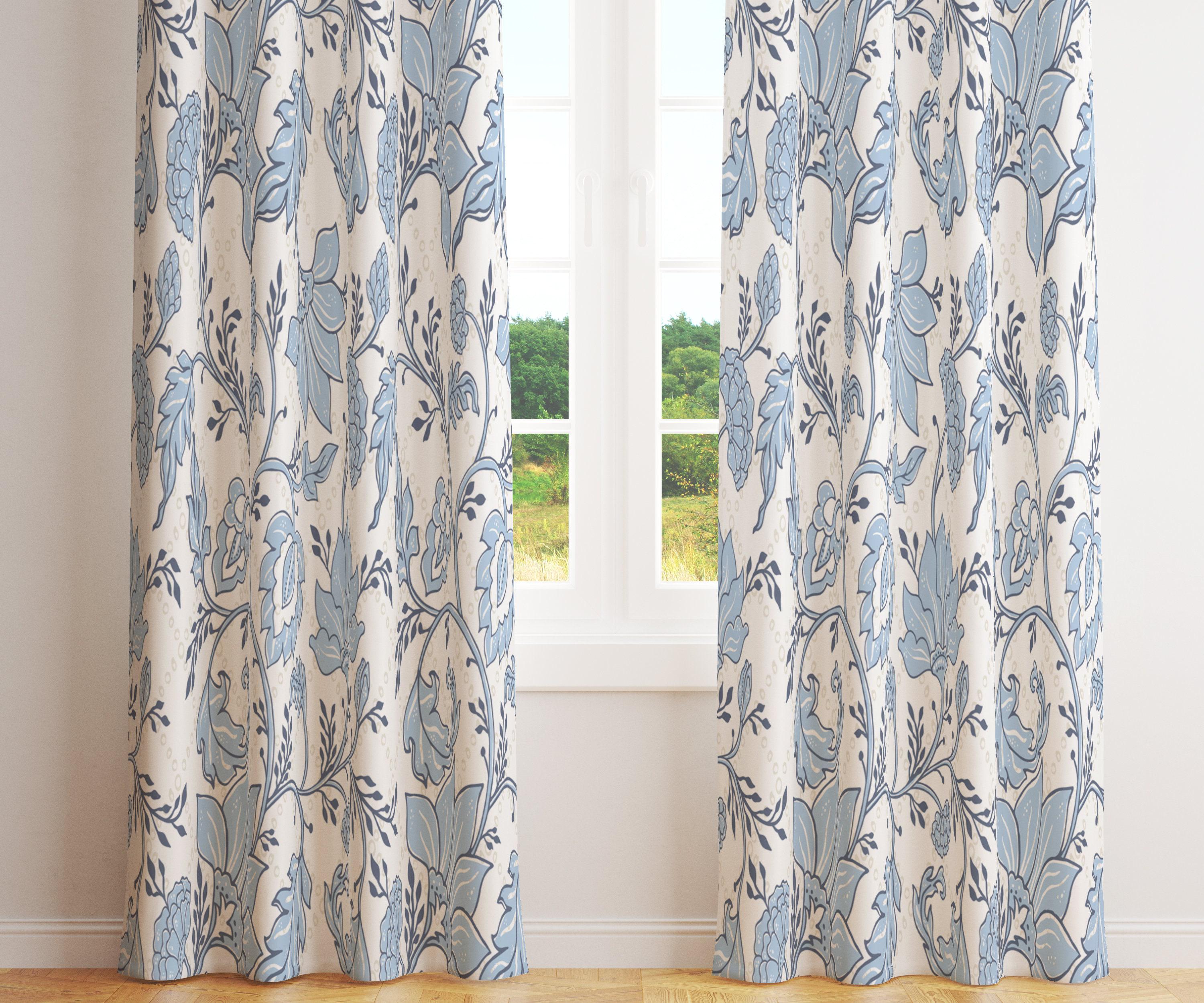 Blue floral curtains store