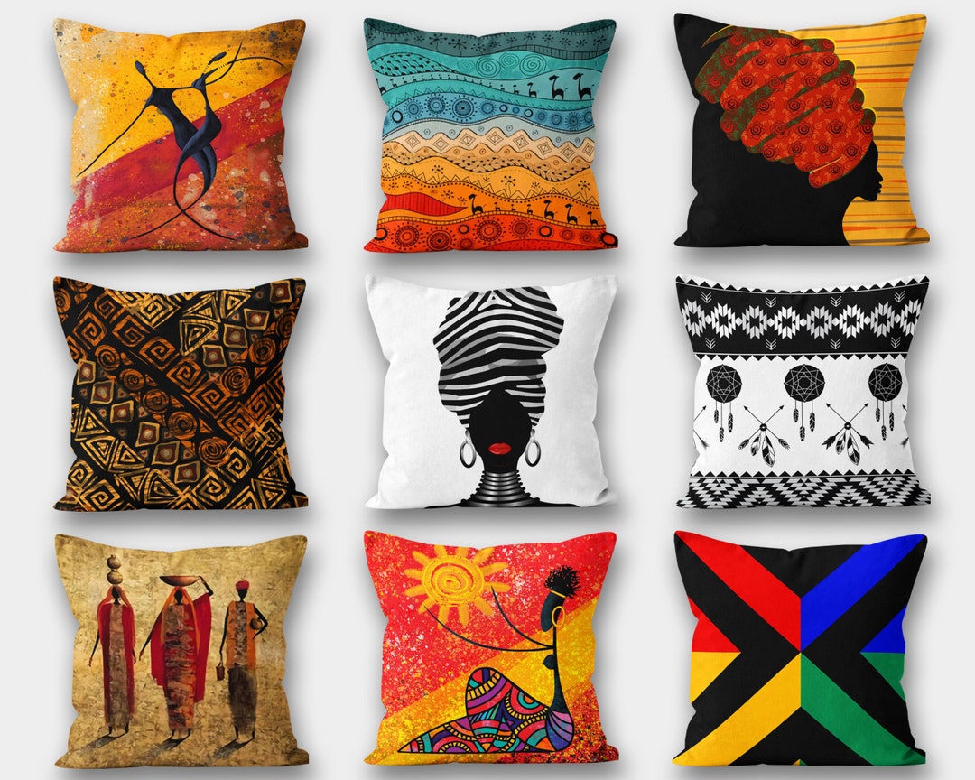 African Woman Pillow Covers, African Art Pillowcase, Ethnic Pillow ...