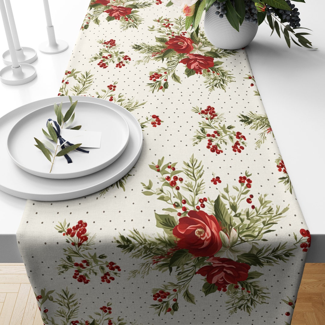 Christmas Floral Berry Table Runner, Holiday Dinner Decor Runners - Etsy