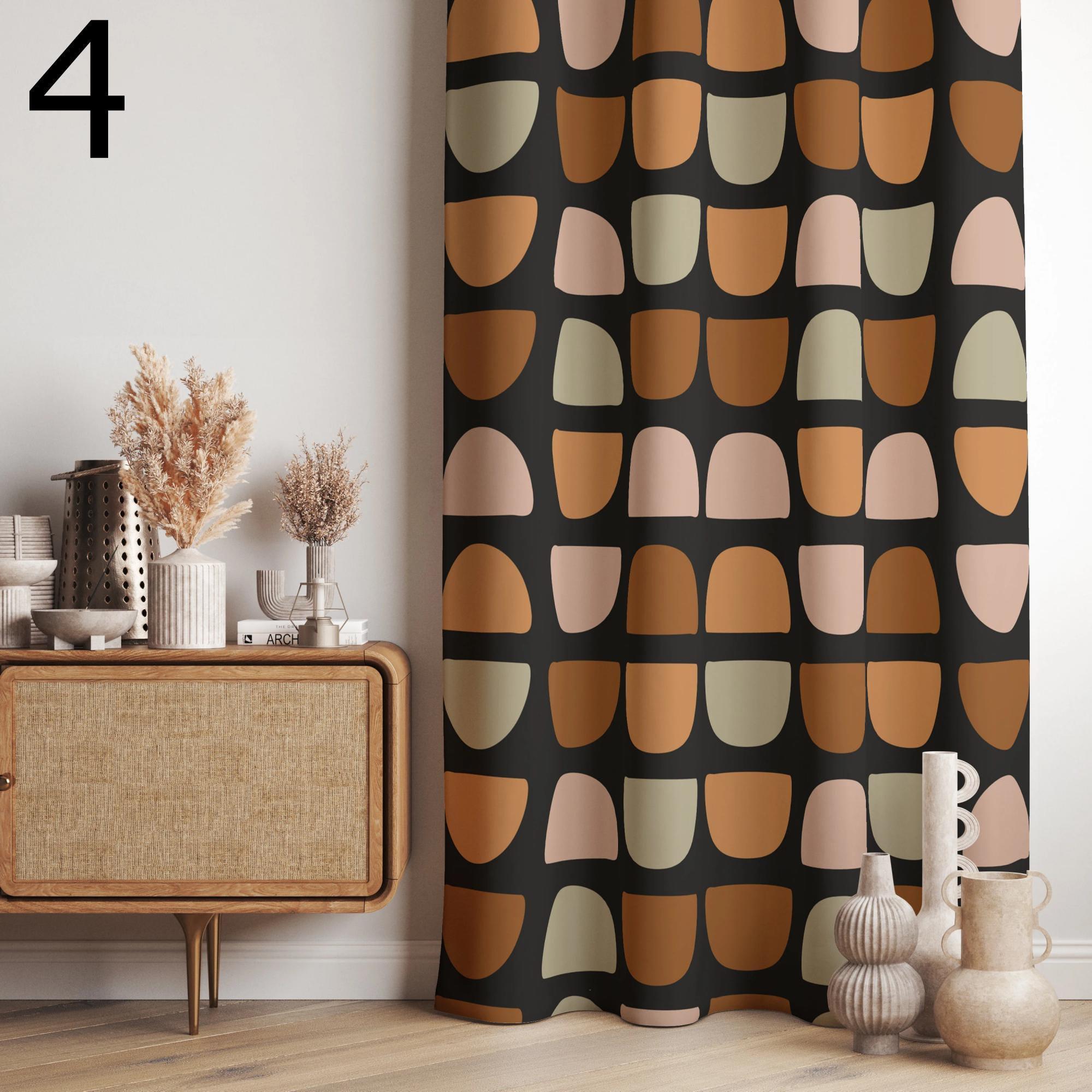 Retro 70s Curtains, Mcm Curtain Panels, Beige Modern Art Deco Style ...