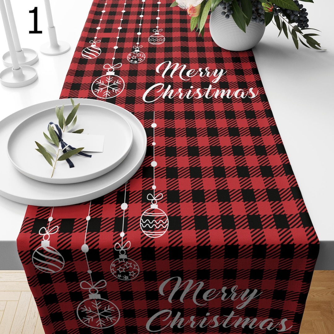 Merry Christmas Table Runner, Christmas Buffalo Plaid Table Runner ...