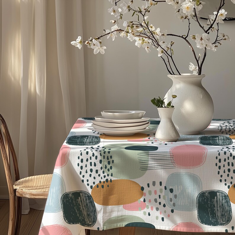 Toalha de mesa moderna estilo boho, capa de mesa geométrica retrô ...