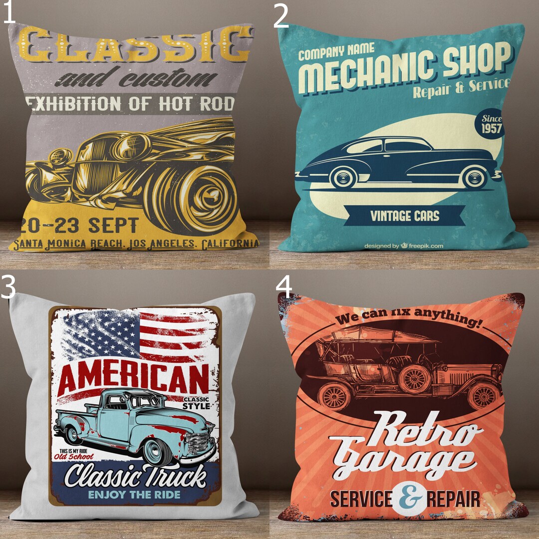 Retro Classic Car Pillow Cover, Retro Vintage Car Cushion Cover ...