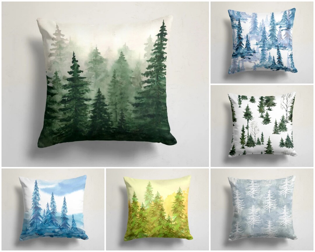 Pine Forest Pillow Cover, Misty Forest Pillowcase, Landscape Pillow ...