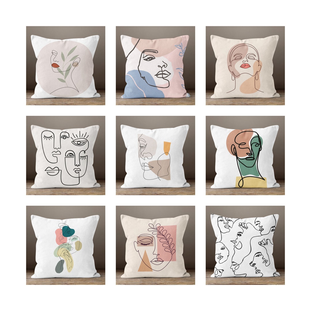 Line Art Face Cushion Cover, Abstract Face Line Art Pillow Covers, Line ...
