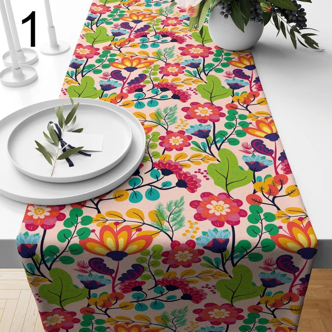 Floral Table Runner, Flowers Print Table Runner, Pink Floral Table ...