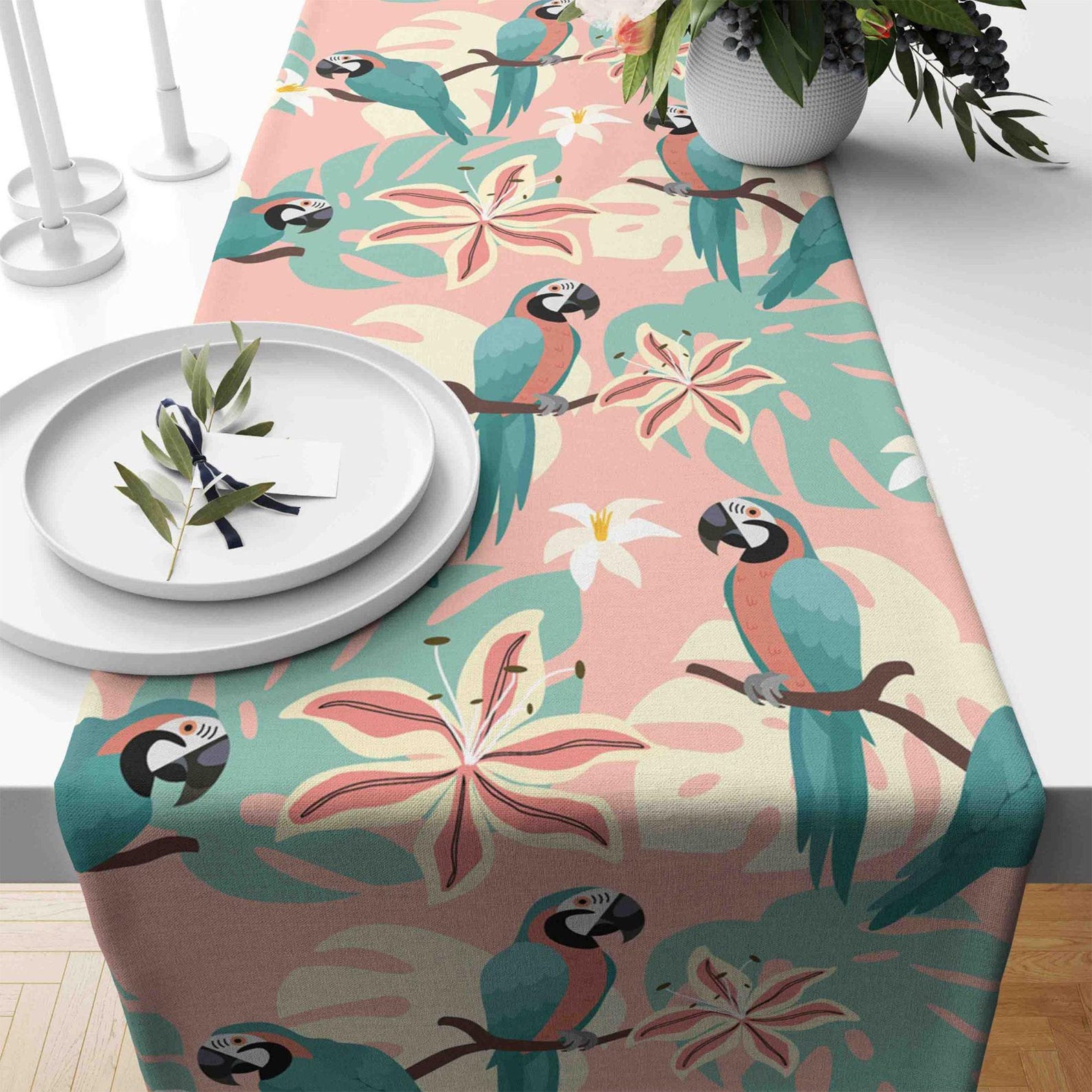 Tropical Leaf Table Runner, Exotic Leaves Table Runner, Palm Leaf Table ...