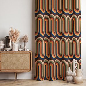 Mid Century Modern Curtain Panels, 70s Hippie Retro Boho Curtains, Orange Vintage Printed ...
