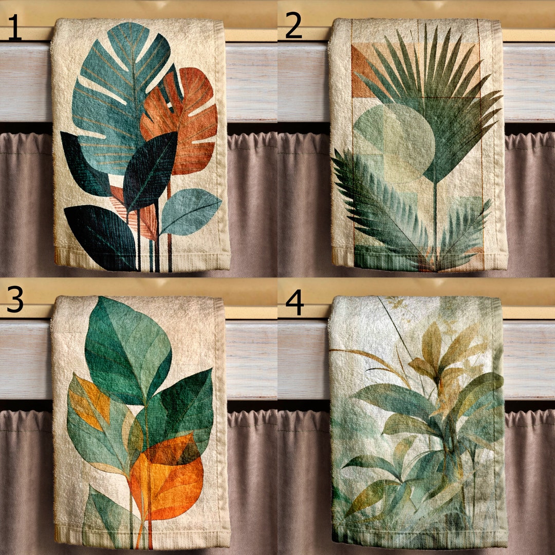 Tropical Abstract Tea Towels, Tropical Leaves Dish Towel, Exotic Leaf ...