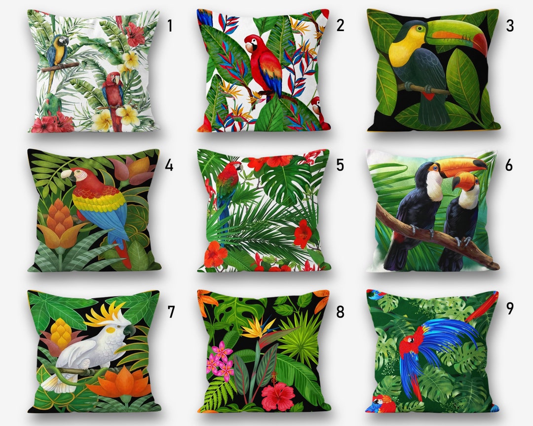 Tropical Colorful Parrot Birds Pillow Cover, Colorful Parrot Pillow ...