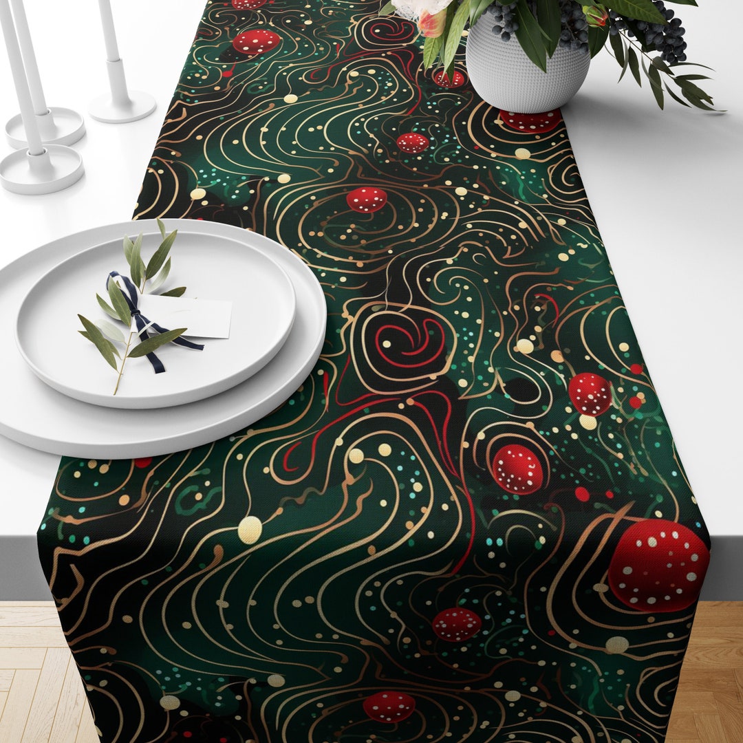 Christmas Table Runner, Holly Pine Tree Table Runner, Xmas Pine Tree ...