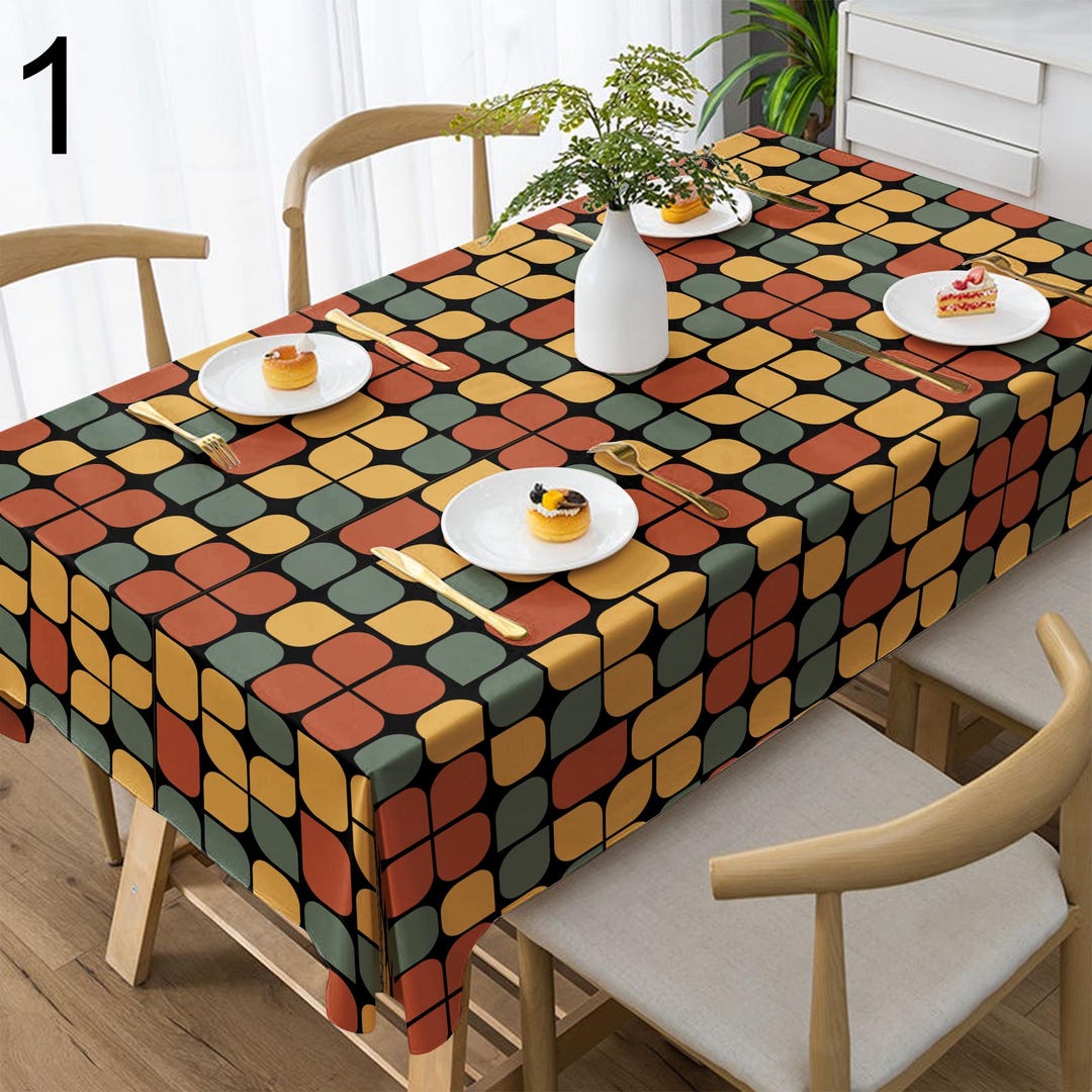 Toalha de mesa estilo meados do século XX, toalha de mesa boho abstrata ...