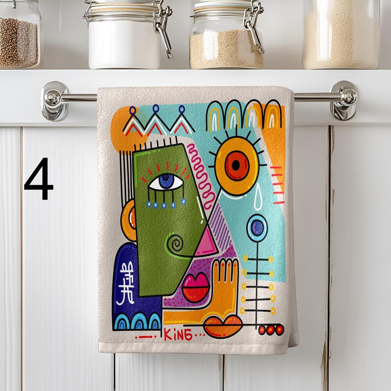 Modern Abstract Tea Towels, Abstract Face Lines Dish Towel, Modern Art ...