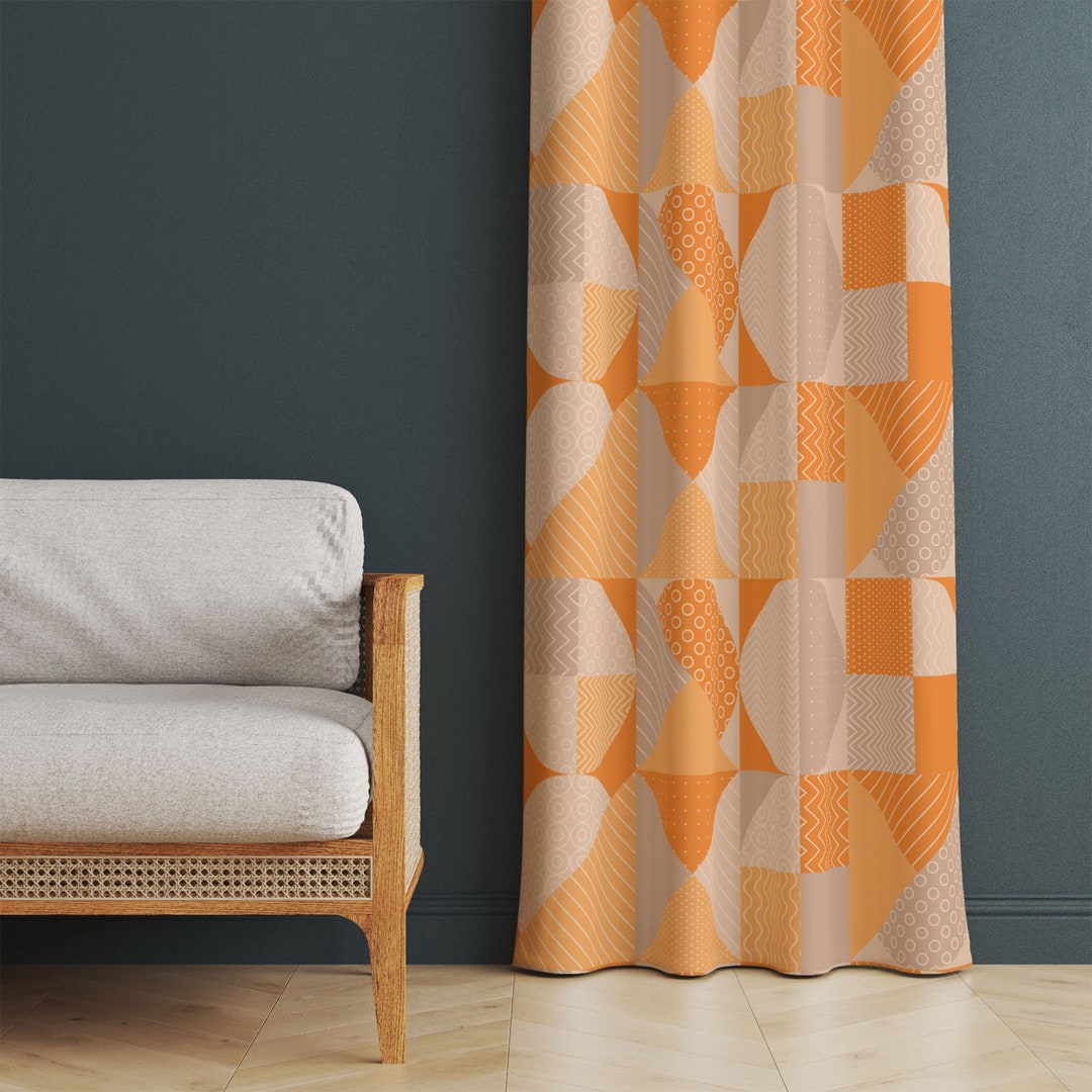 Mid Century Modern Orange Curtain Panels, Orange Retro Curtains, Orange ...