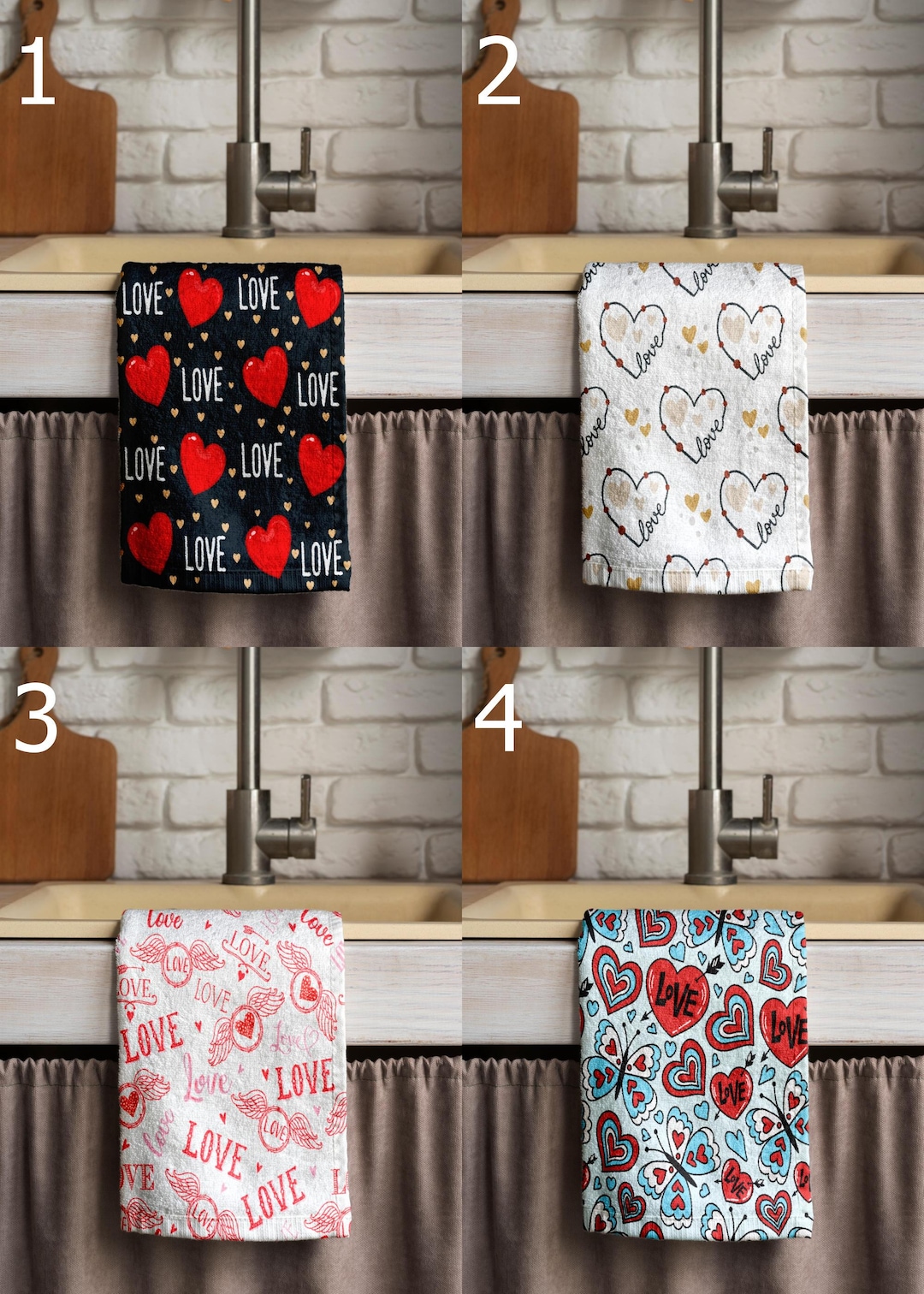 Red Hearts Dish Towel, Love Kitchen Towels, Valentine's Day Tea Towels ...