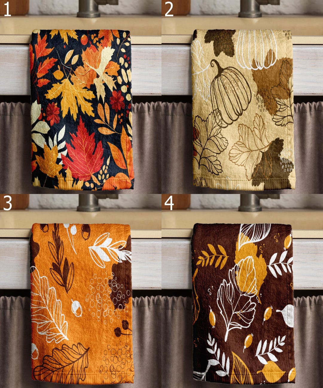 Autumn Leaves Tea Towels, Fall Dish Towel, Fall Leaf Hand Towel, Orange ...