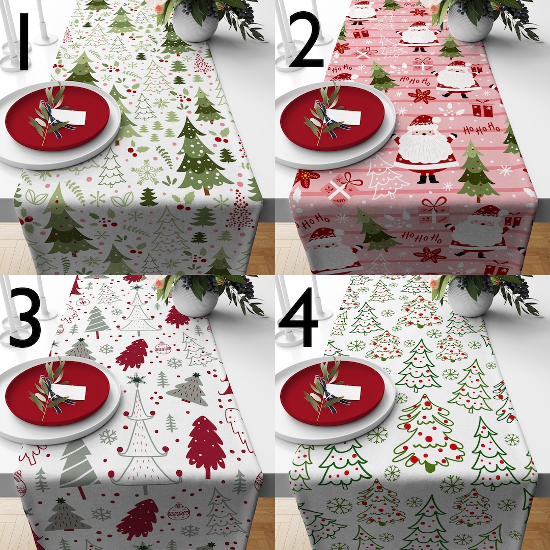 Christmas Table Runner, Holly Pine Tree Table Runner, Xmas Pine Tree ...
