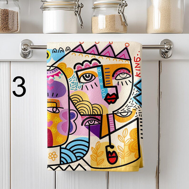 Modern Abstract Tea Towels, Abstract Face Lines Dish Towel, Modern Art ...