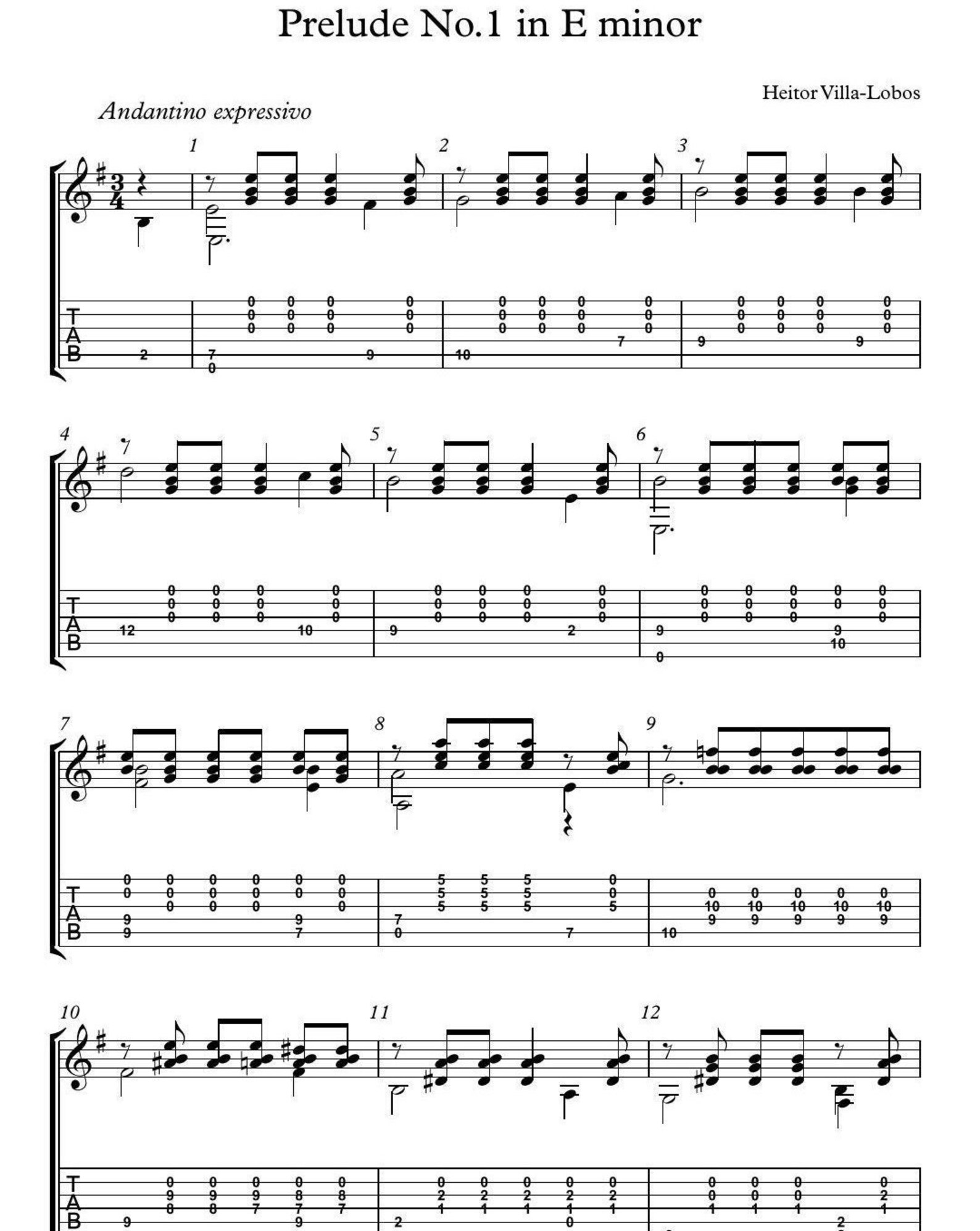 Prelude N.1 Sheet Music in E Minor Villa Lobos - Etsy