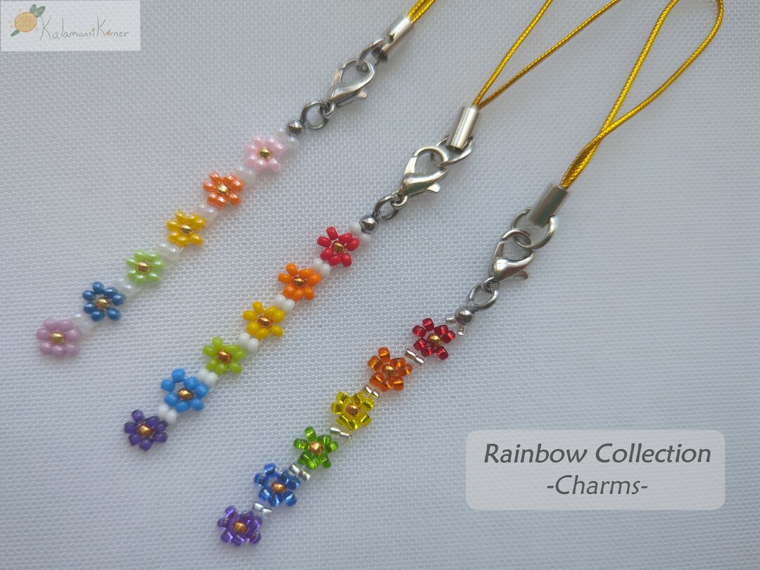 Rainbow Flower Charm: Seed Bead Daisy Chain, Handmade 80s Retro Pride ...