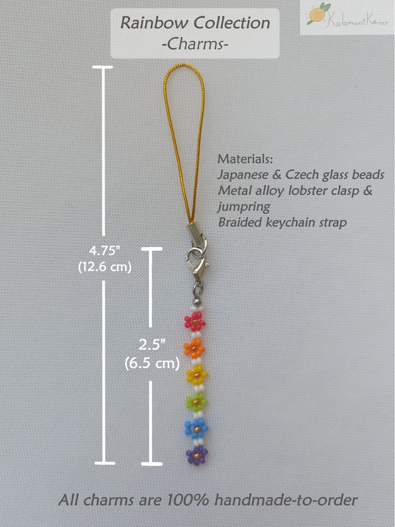 Rainbow Flower Charm: Seed Bead Daisy Chain, Handmade 80s Retro Pride ...