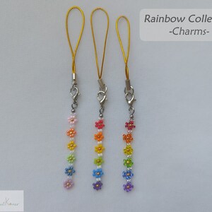 Rainbow Flower Charm: Seed Bead Daisy Chain, Handmade 80s Retro Pride ...