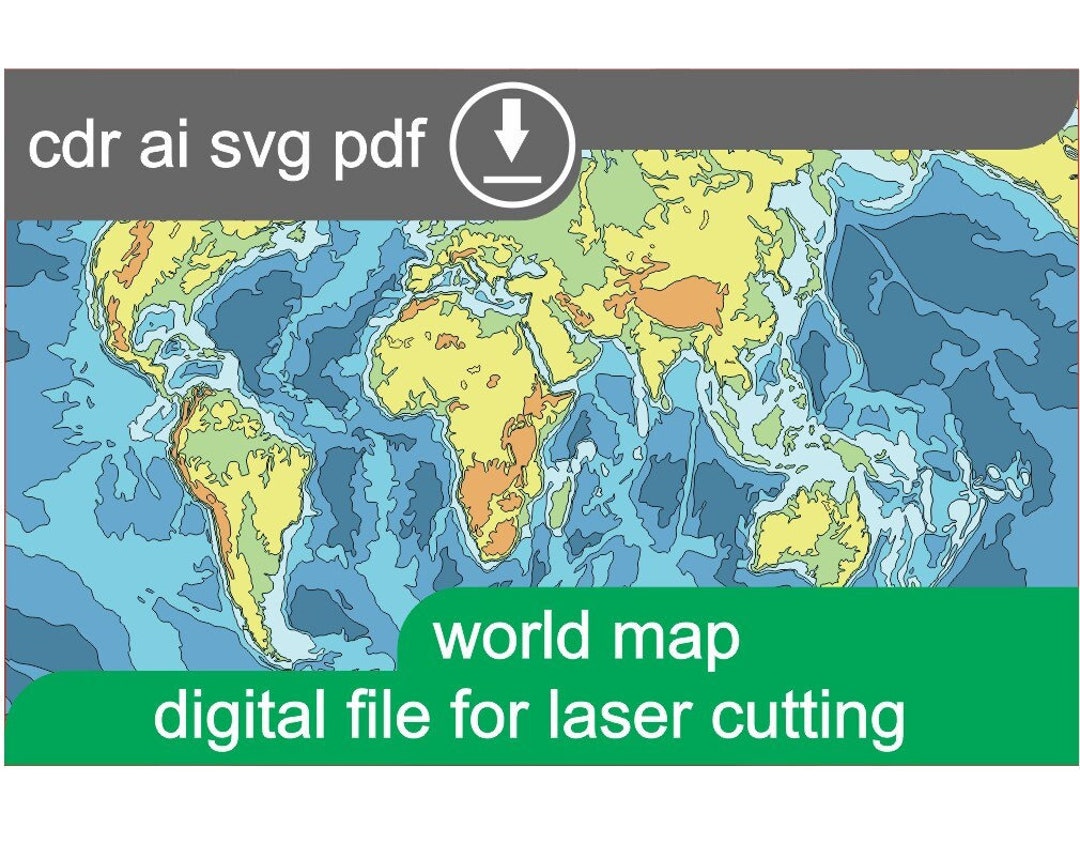 Topographic Lasercut Worldmap - Digital File Download SVG PDF CDR - Etsy