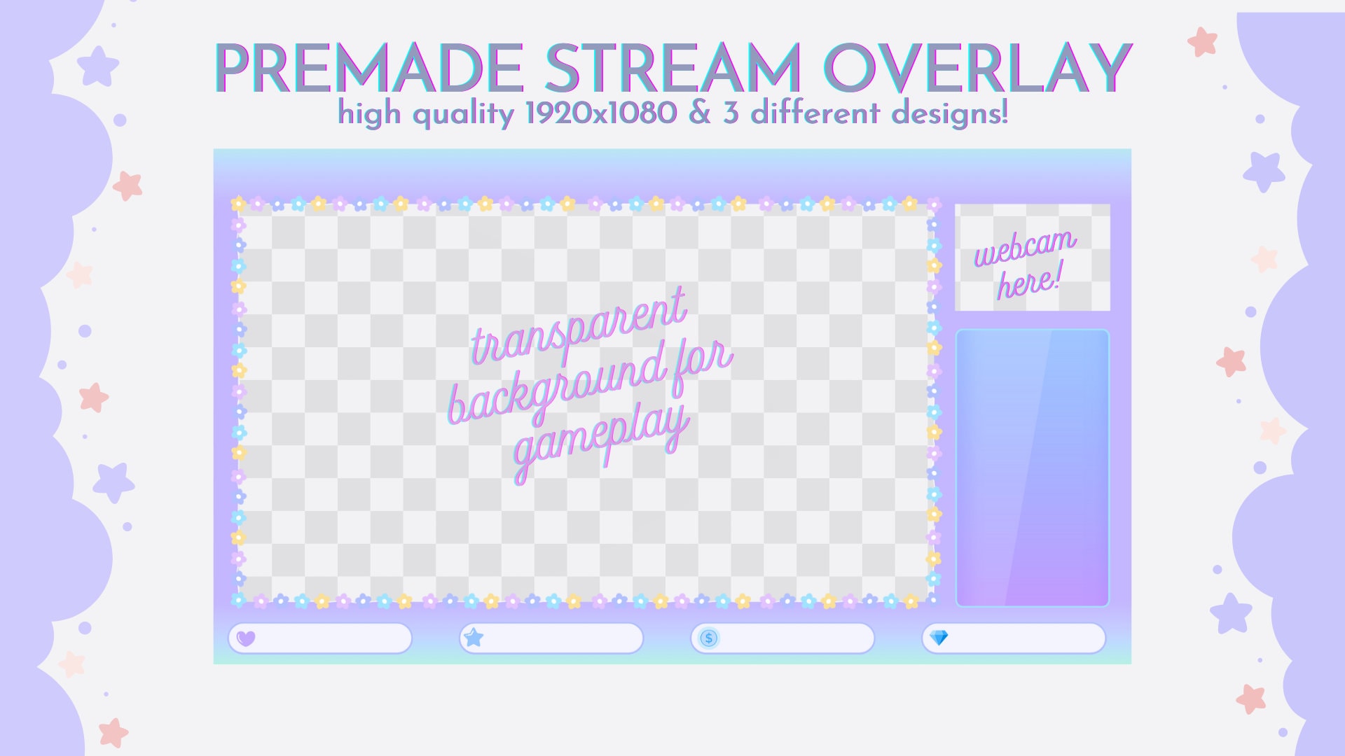 Premade Stream Overlay OBS Studios, Twitch, Kick, Youtube Cute Pastel ...