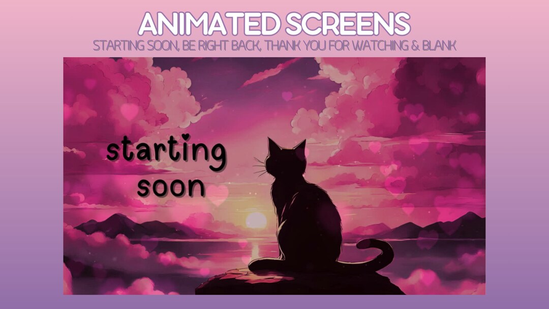 Animated Stream Screens Pink Cloud Sunset Kitty Kawaii Anime Overlay ...