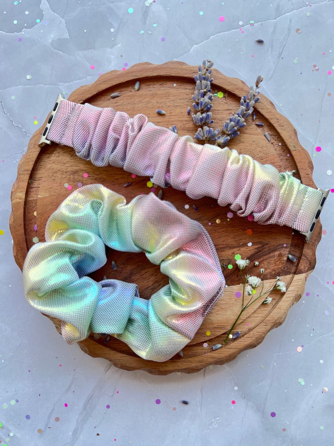 Handmade Scrunchie & Apple Watch Band Set: Iridescent Elastic Loop - Etsy