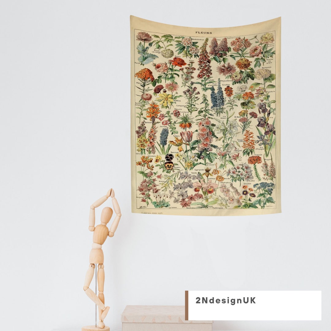 Vintage Boho Wildflower Tapestry Wall Hanging Botanical Print Floral ...