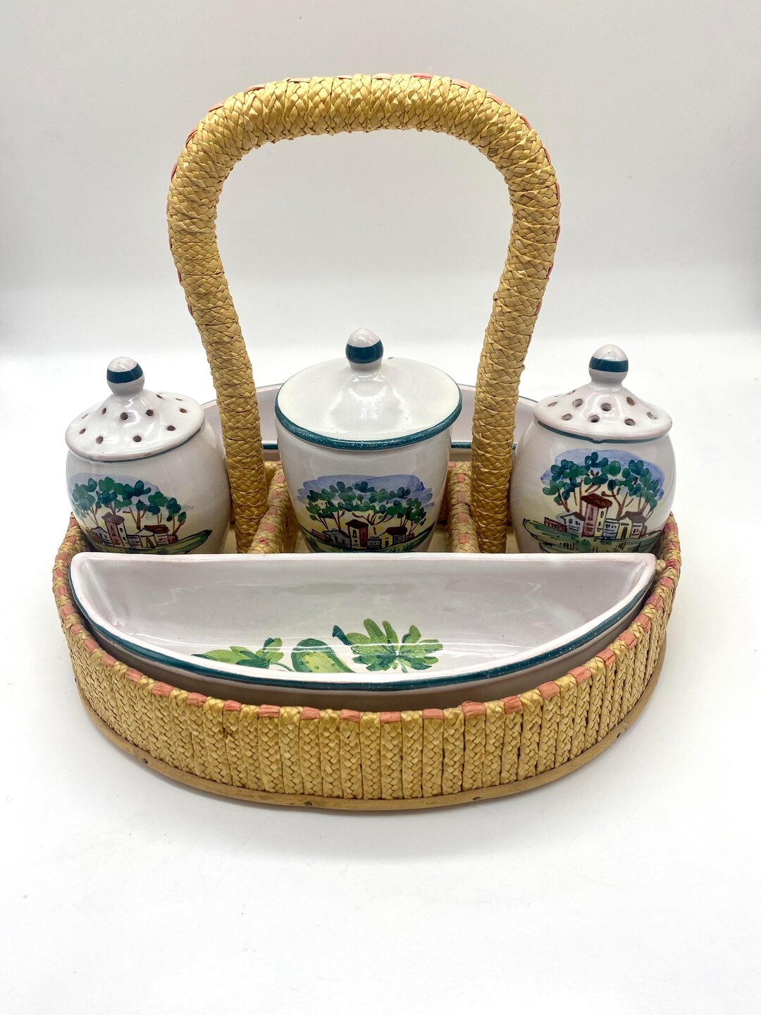 Mid Century Italian Pottery Condiment Set – Hand Painted Cruets ...
