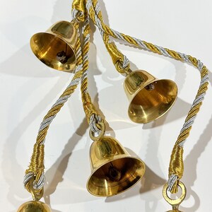 Vintage Brass Bells 5 on Gold and Silver Silk Metallic Twisted Rope ...