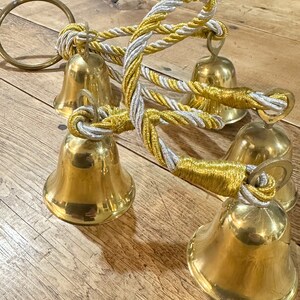 Vintage Brass Bells 5 on Gold and Silver Silk Metallic Twisted Rope ...