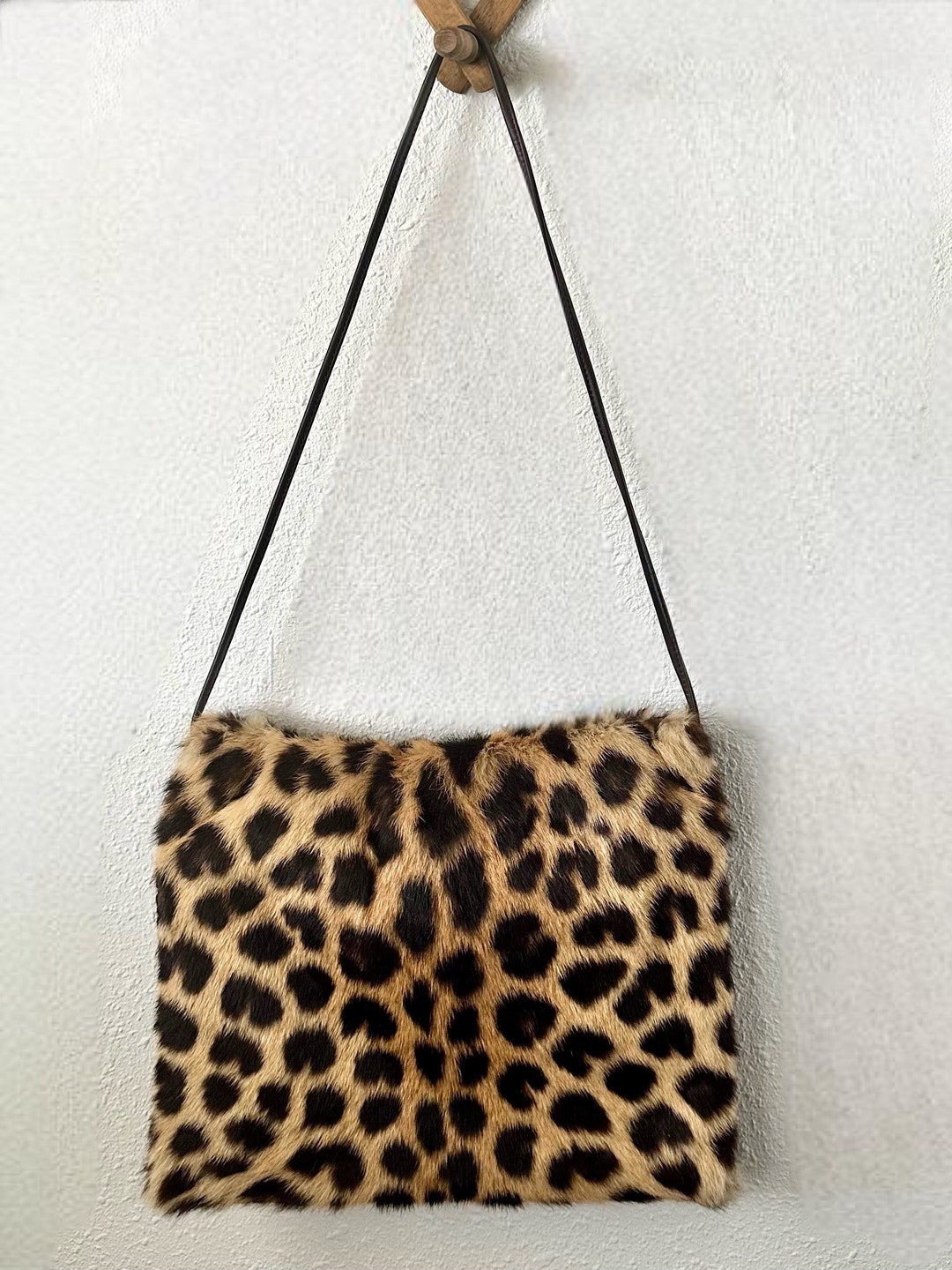 Vintage 1940’s-50’s Leopard Print Real Fur Handbag Purse Quilted Satin ...