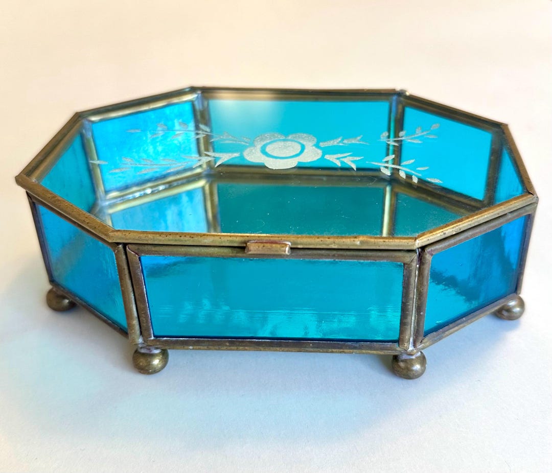 Vintage Mirrored Trinket Box – Etched Floral Glass, Made in Mexico - Etsy