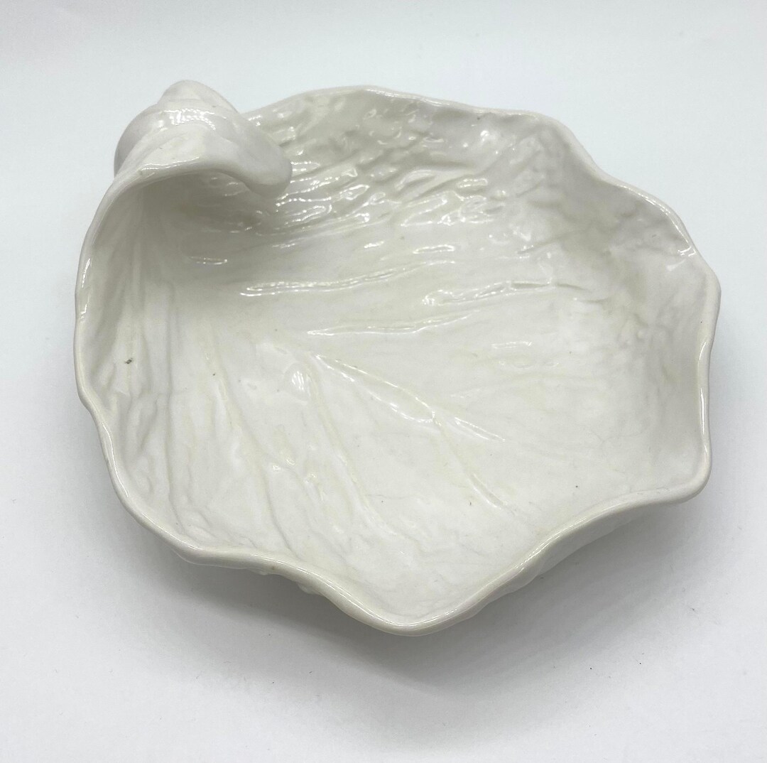 Vintage White Majolica Cabbage Ware Bowl/trinket Dish, Made in Portugal ...